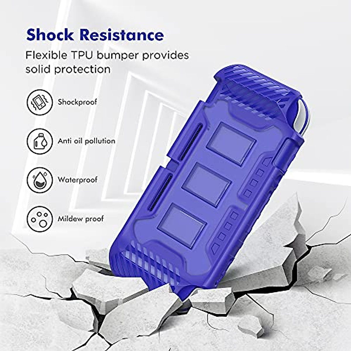 Switch Lite Case, KIWIHOME Durable Anti-Slip Shockproof Protective Hard Case Only for Nintendo Switch Lite with Thumb Grip Caps Switch Lite Case for Boys (Blue)
