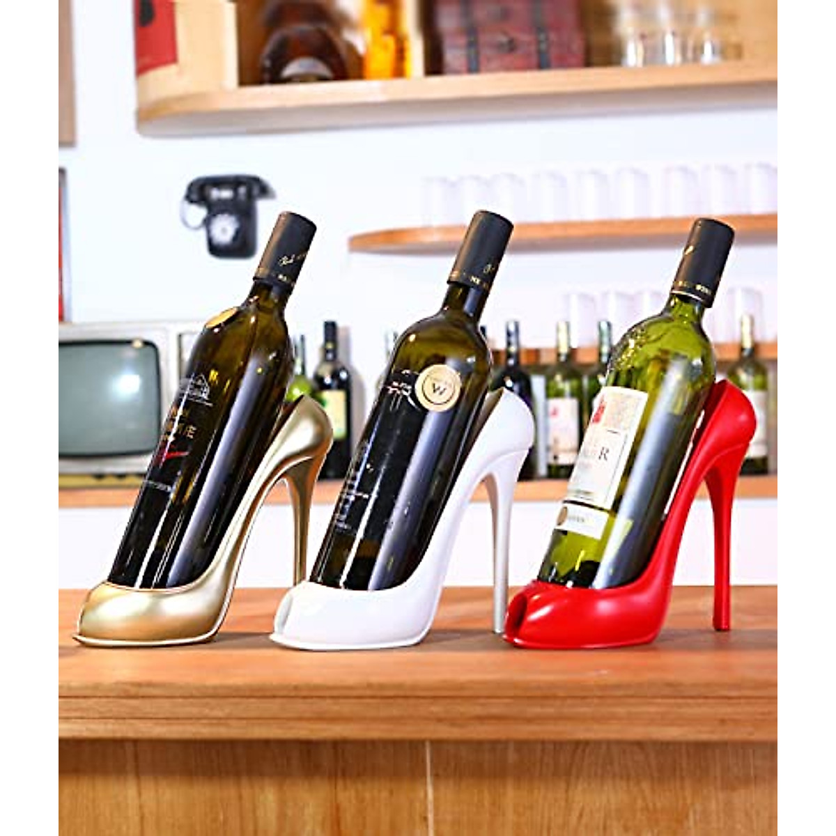 Aomesinc High Heel Wine Bottle Holder, Countertop Wine Rack, Single Wine Bottle Holder, Liquor Rack, Decorative Bottle Holder for Alcohol (Champagne Gold)