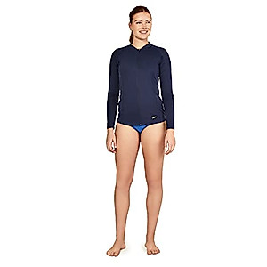 Speedo Women's Standard Uv Swim Shirt Long Sleeve Full Zip Front Rashguard, Peacoat, Large