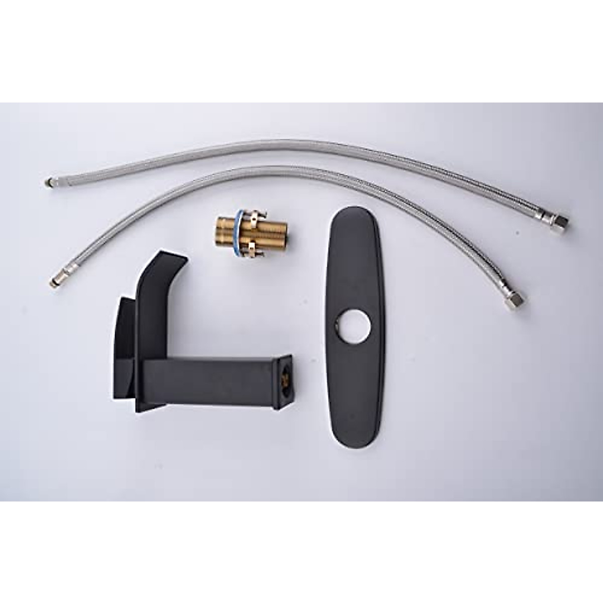 Klabb S16 Black Waterfall Spout Bathroom Faucet,Single Handle Bathroom Vanity Sink Faucet, Rv Lavatory Vessel Faucet Basin Mixer Tap with Deck Plate, Solid Brass/Matte Black