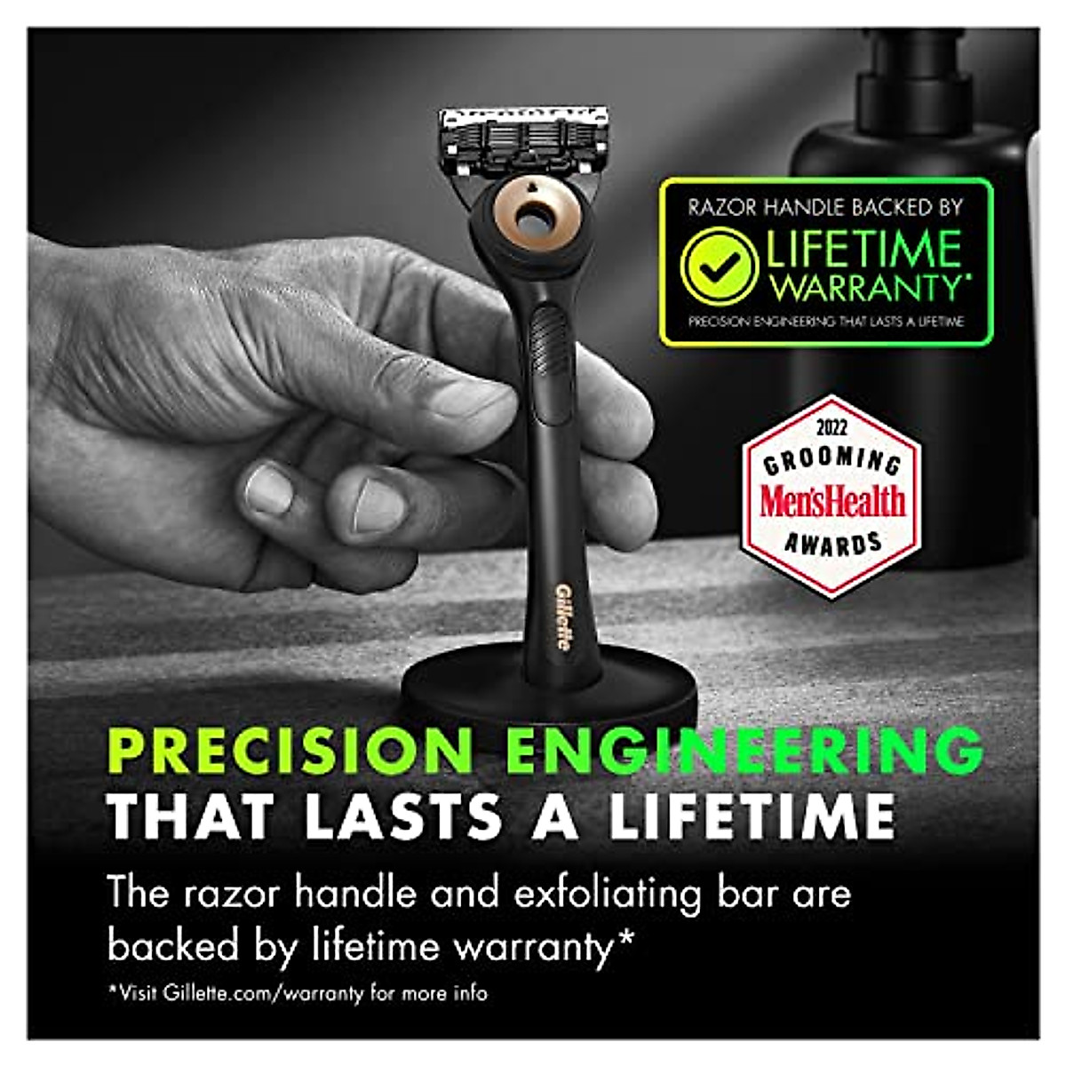 Gillette Razor for Men with Exfoliating Bar Gold Edition by GilletteLabs, Includes 1 Handle, 3 Razor Blade Refills, 1 Travel Case, 1 Premium Magnetic Stand