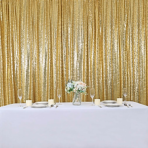 Hahuho Gold Sequin Backdrop Curtain, 4PCS 2FTx8FT Glitter Backdrop Curtain for Parties, Christmas, Wedding, Party Decoration（4 Panels, 2FT x 8FT, Gold