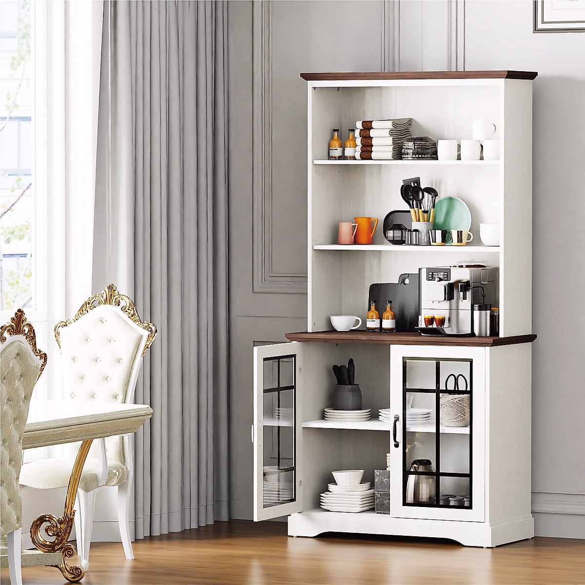 blini 5 Shelf Tall Bookcase with Glass Doors White Bookshelf 31in Wide Display Standing Storage Shelf 72in Tall Wood Book Shelves for Bedroom Living Room Office Library