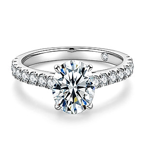 AnuClub 2.48 Cttw Oval Moissanite Engagement Ring for Women 925 Sterling Silver Side Stone Rings D Color VVS1 Lab Created Diamond Promise Wedding Anniversary Ring, Christmas Gift for Women 70