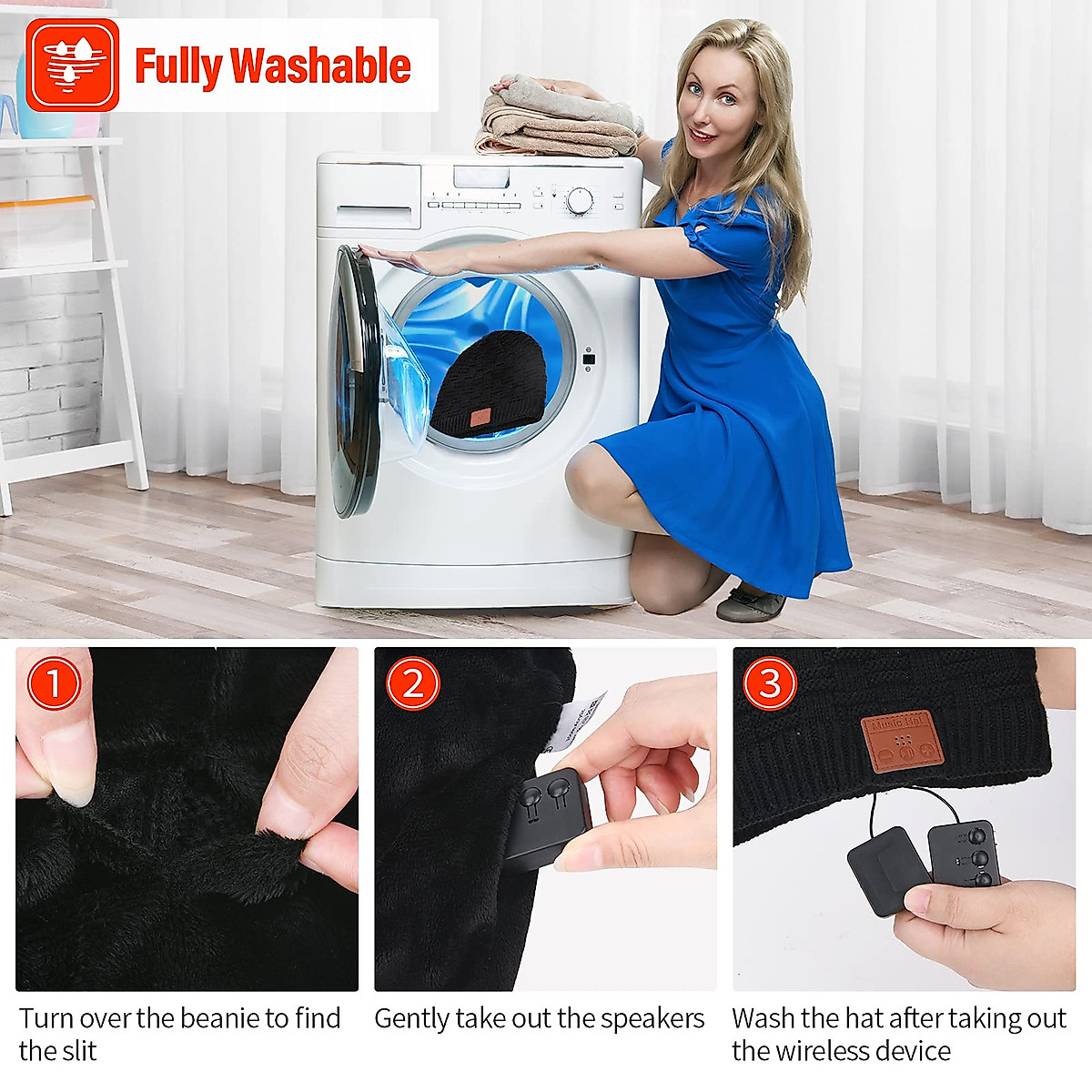 Wireless Beanie Hat with Wireless Headphones, Wireless Winter Hat Built-in HD Stereo Speakers, Men Gifts for Boyfriend Wireless Music Cap for Outdoor Sport Black