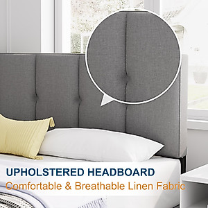 Generic Queen Bed Frame Upholstered Platform with Headboard, Linen Fabric Wrap, Strong Frame and Wooden Slats Support, Easy Assembly No Box Spring Needed,Non-Slip and Noiseless, D Light Grey