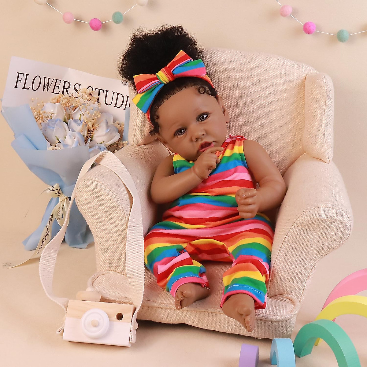 HOOMAI Lifelike Reborn Baby Dolls with Soft Body African American Realistic Girl Doll 22.8 Inch Best Birthday Gift Set