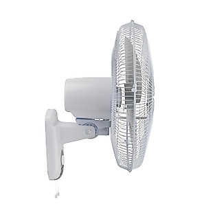 Comfort Zone CZ16W 16” 3-Speed Oscillating Wall-Mount Fan with Adjustable Tilt, Metal Grille, 90-Degree Oscillation, White