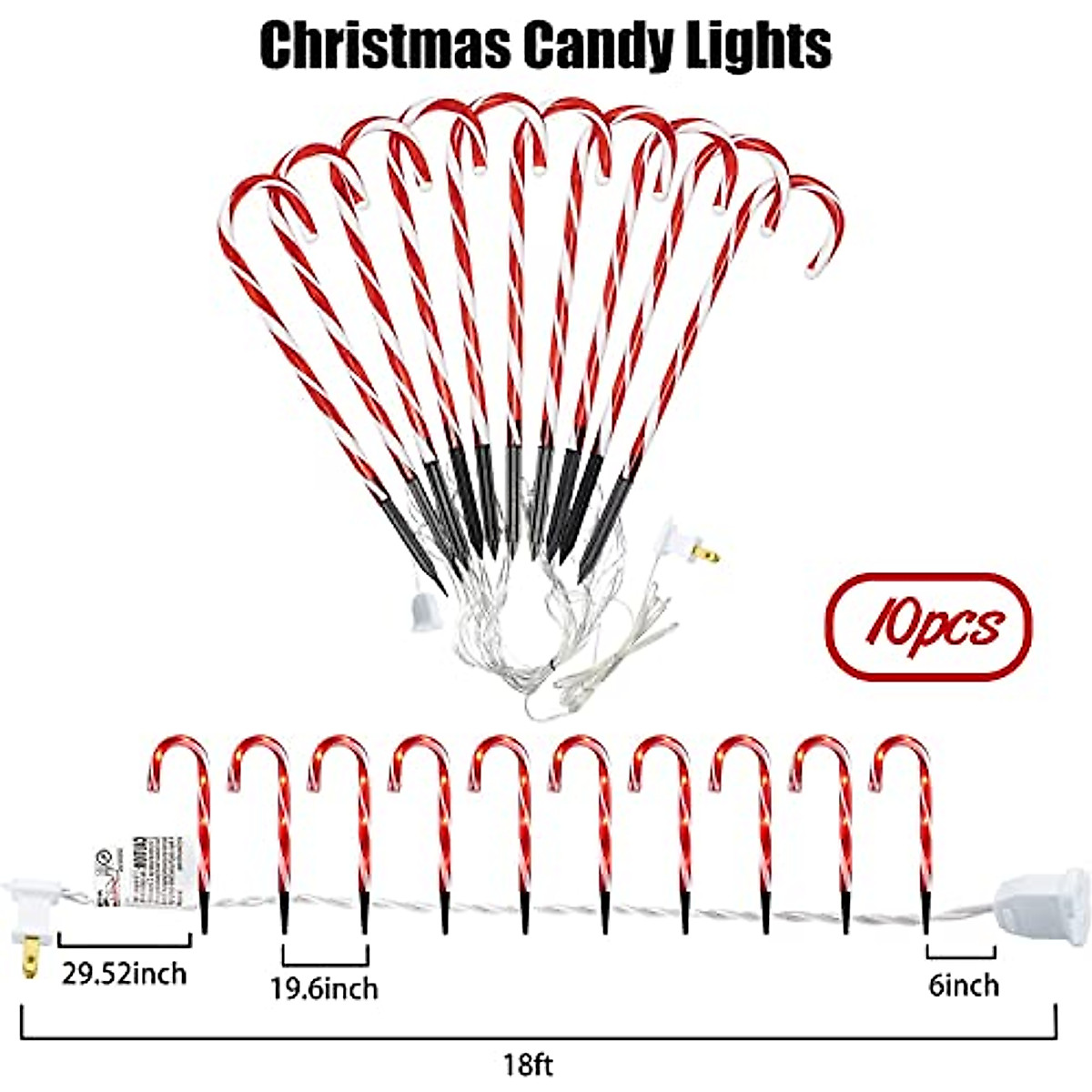 21Inch Candy Christmas Lights,10 Pack Candy Cane Lights Outdoor Pathway, Pathway Markers,Christmas LED Yard Lawn Pathway Markers, Christmas Indoor and Outdoor Decoration Lights UL588 Certified
