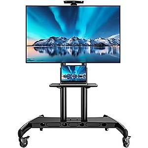 PERLESMITH Mobile TV Stand for 55-90 Inch Flat/Curved Screen TV Max VESA 800x500mm Outdoor TV Cart with Height Adjustable AV Shelf- UL Certificated Rolling Floor TV Stand Holds up to 200Lbs (PSTVMC07)