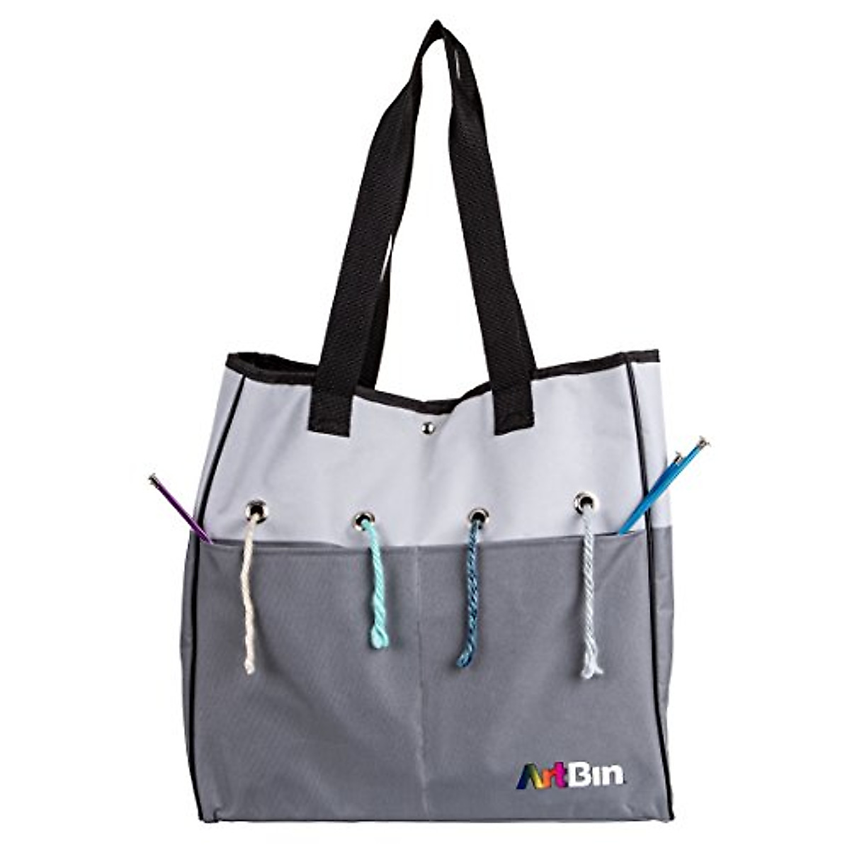 ArtBin 6821AG Yarn Tote, Portable Knitting & Crochet Storage Bag with Lift-Out Yarn Organizer, [1] Poly Canvas Tote Bag, Gray & Black