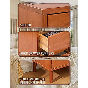 Mid Century Modern Grooved Handle Wood Nightstands Side Table Bedroom Storage Drawer and Shelf Bedside End Table, 2 Drawer (Caramel)