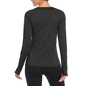 VUTRU Women's Long Sleeves Workout T Shirt Breathable Sports Running Yoga Tops Thumb Holes Heather Grey