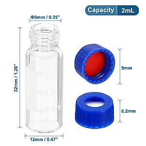 PATIKIL 2ml Autosampler Vial, 100 Pack HPLC/GC Vials 9-425 Lab Clear Vials Sample Vial Screw Cap Writing Patch Red PTFE & White Silicone Septa for LC Stamper