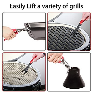 QQPOLE Grill Grate Lifter Gripper Set,Cooking Grid Lifter Grill Accessories,BBQ Lifter Tool for Kamado Joe Big Green Egg ，Easy to Move Grill and Grates