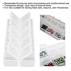 Compartment Storage Container, Detachable Cover Portable Safe 10 Grids Organizer Box Plastic White for Earrings for Nails Tool for Rhinestone