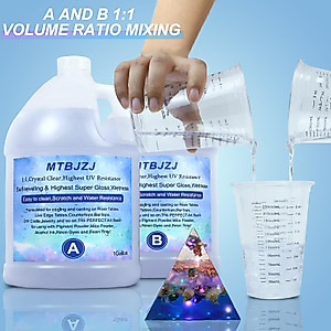 Epoxy Resin 1 Gallon Kit | MTBJZJ Supplies 1:1 Crystal Clear Resin and Hardener for Super Gloss Coating | for Bars, Tabletop Art Jewelry Casting Molds DIY