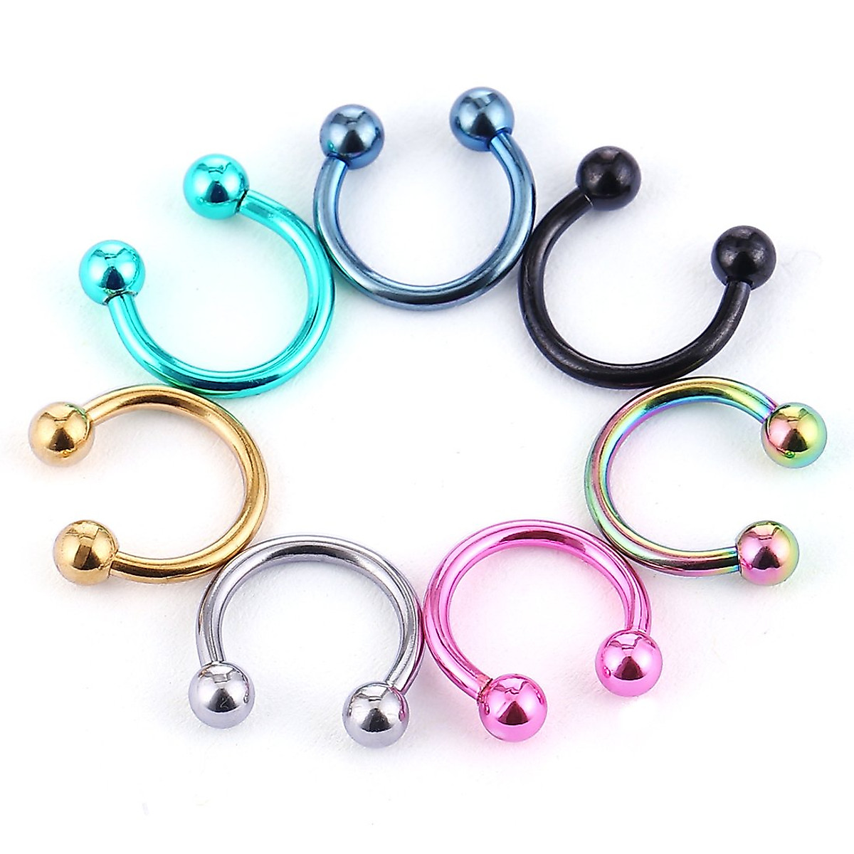 Cottvott 8pcs Unisex Surgical Steel 16G Septum Rings Girls Horseshoe Hoop Nose Piercing Lip Nipple Eyebrow Rings Tragus Cartilage Earrings for Women Men