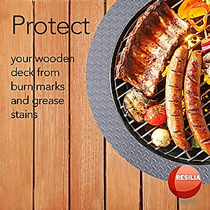 RESILIA - Round Under Grill Mat – Silver, Diamond Plate, Large 27-inch Diameter, for Outdoor Use