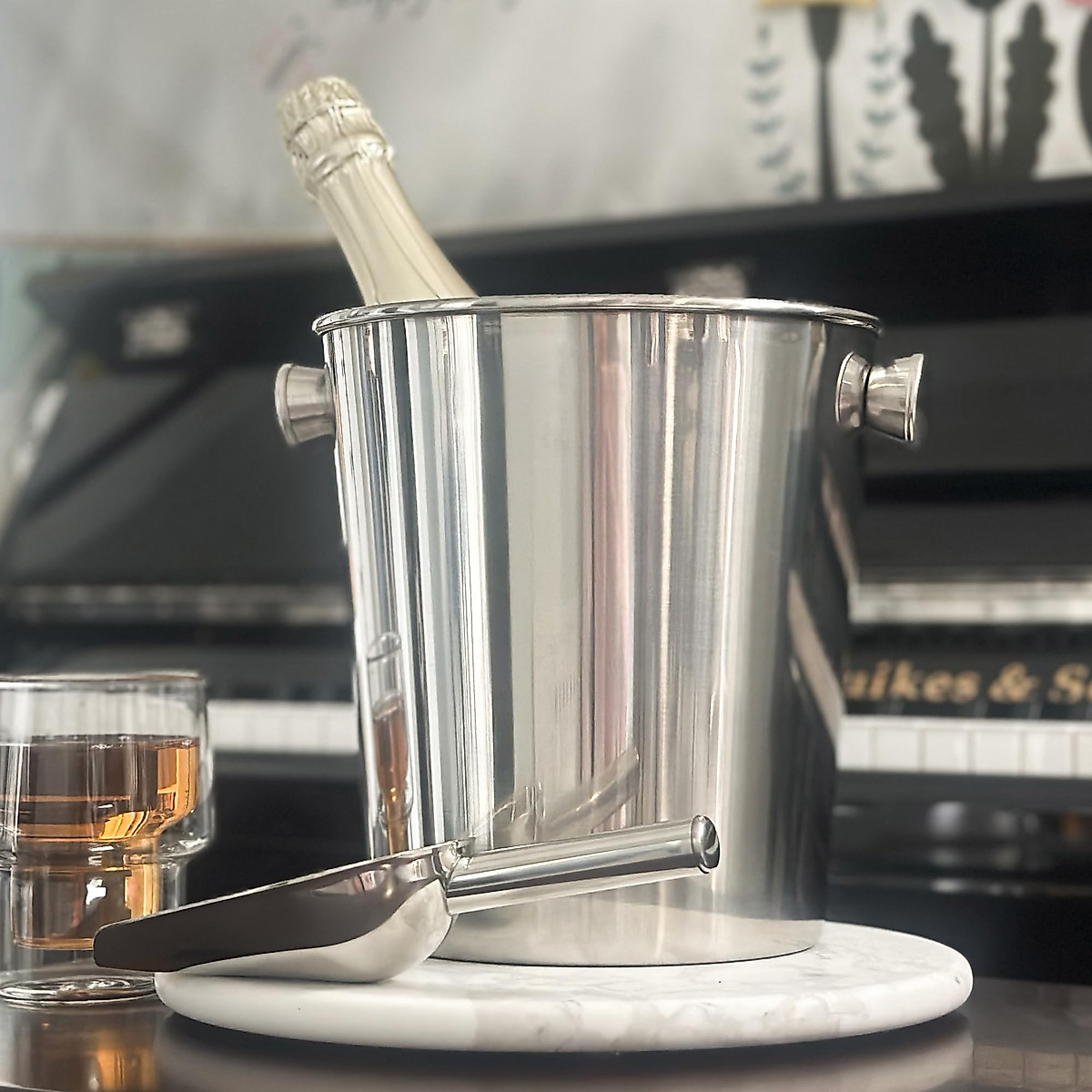 Olmaanseta Champagne Bucket With Ice Scoop,Stainless Steel Wine Bucket For Bar,large Ice Buckets For Parties, Wine Chiller With Handles 4 Quart