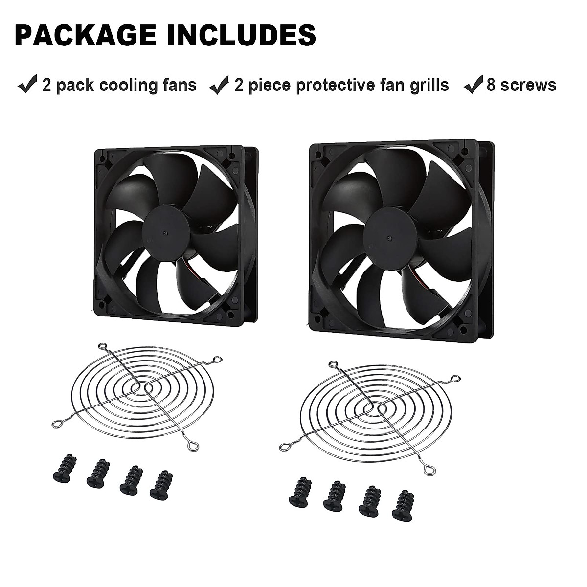 12V DC Fan Strong Quiet 120x120x25mm 12cm Small Cooling Fan 2Pin 2Wire 1600RPM High-Performance PC Fans 120mm 2-Pack