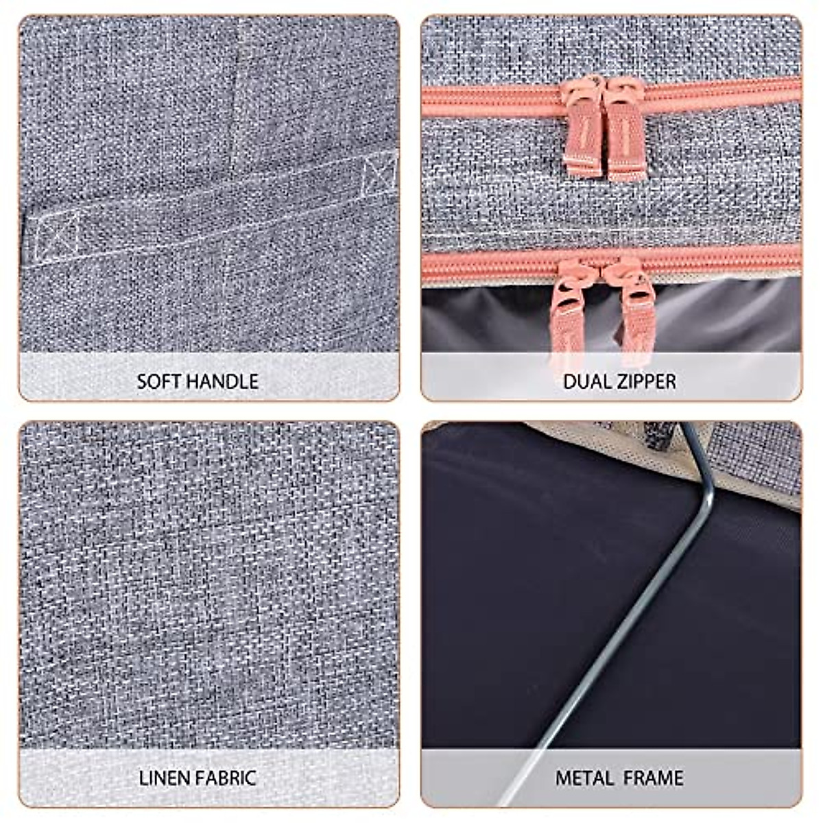 Tasmegol Foldable Clothes Storage Bins Stackable Steel Frame Closet Containers Organizer Bags Linen Cloth Clothing Box for Sweater Bedding Blanket（Grey 3 Pack 66L）