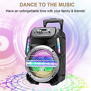 Ankuka Bluetooth Karaoke Machine for Kids and Adults with Colorful LED Lights, Wireless PA Speaker Sound System with 8'' Subwoofers and Wired Microphone for Party, Singing