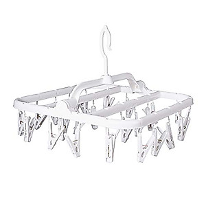 Annaklin Foldable Clip Hangers with 26 Drying Clips, Underwear Hanger with Clips, Plastic Laundry Clip and Drip Drying Hanger for Socks, Bras, Lingerie, Clothes, Sturdy, White