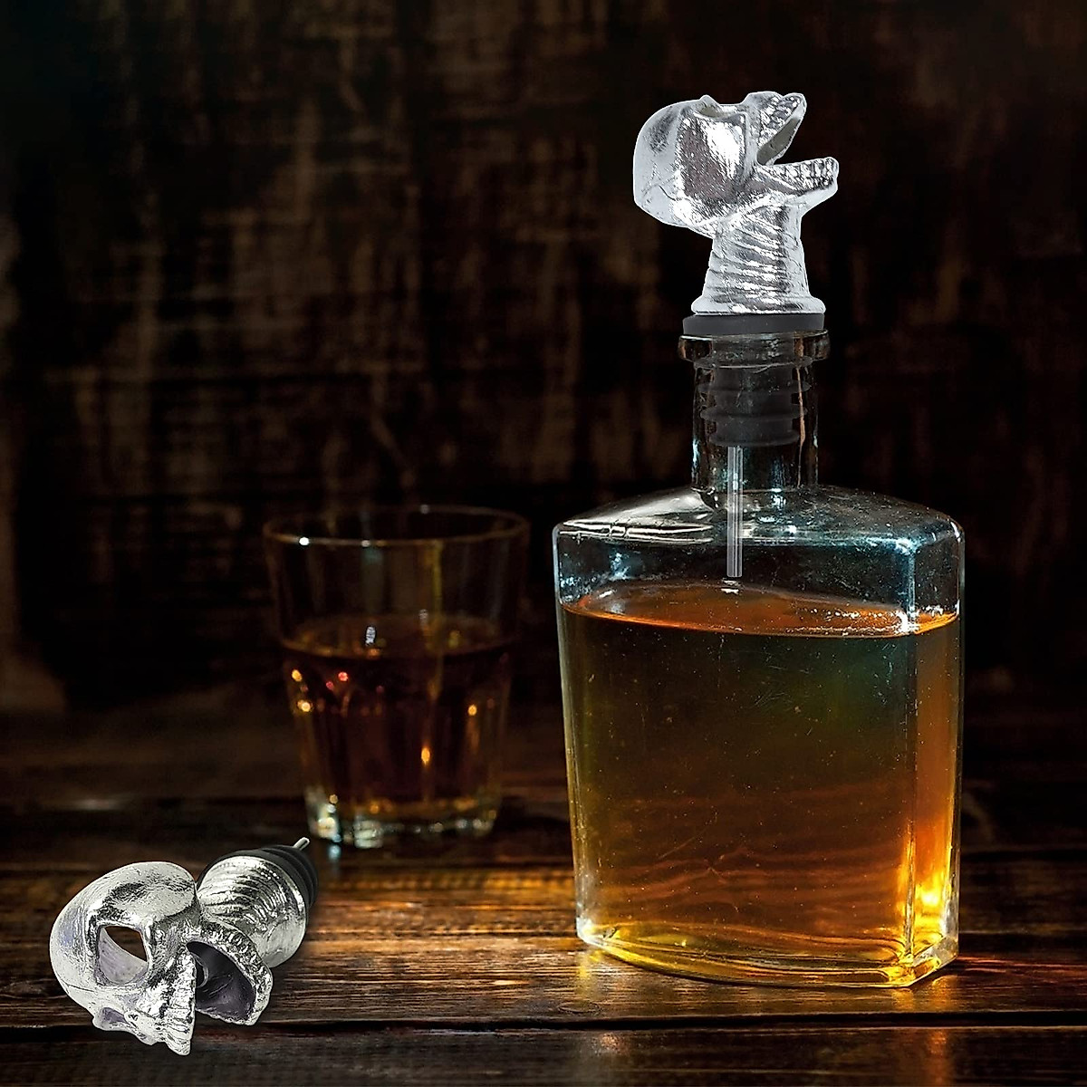 Skull Wine Aerator Pourer Spout - Anvy Lunda Liquor Bottle Pourers Skull Wine Decanter - Creative Gifts for Alcohol, Whiskey, Skull Lover (Silver)