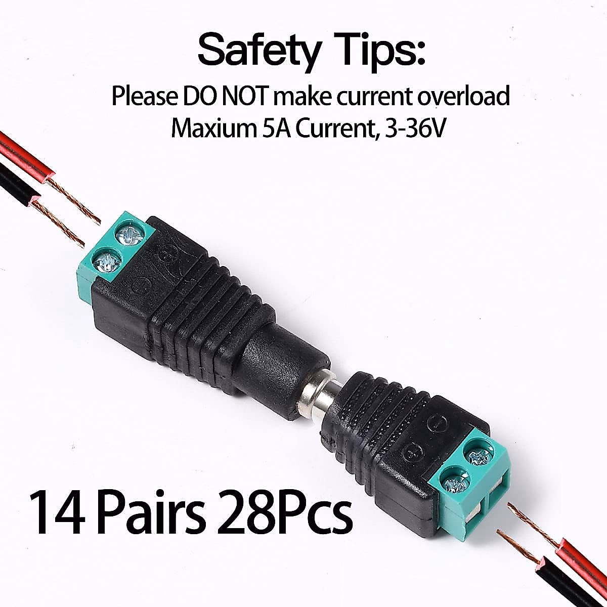 VFLTOOL 28PCS Upgraded DC Power Connector 12V 14PCS Male + 14PCS Female Adapter 2.1 X 5.5MM DC Power Jack Plug Connector for CCTV Camera, Led Strip Light Cable Wire