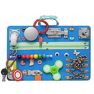 EBIOO Montessori Locks & Latches Board Blue Busy Board Educational Board Writting Board