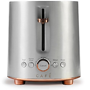 Café Express Finish 2-Slice Toaster | Extra-Wide Slots, Extra Lift for Waffles, Pastries, Texas Toast & More | 4 Pre-Set Functions, 8 Shade Options | Countertop Kitchen Essentials | Stainless Steel