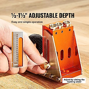 VEVOR 30 Pcs Pocket Hole Jig Kit, Adjustable & Easy to Use Pocket Hole Jig System with Step Drills, Wrenches, Drill Stop Rings, and Square Drive Bits, Dual Scale Marks for DIY Carpentry Projects