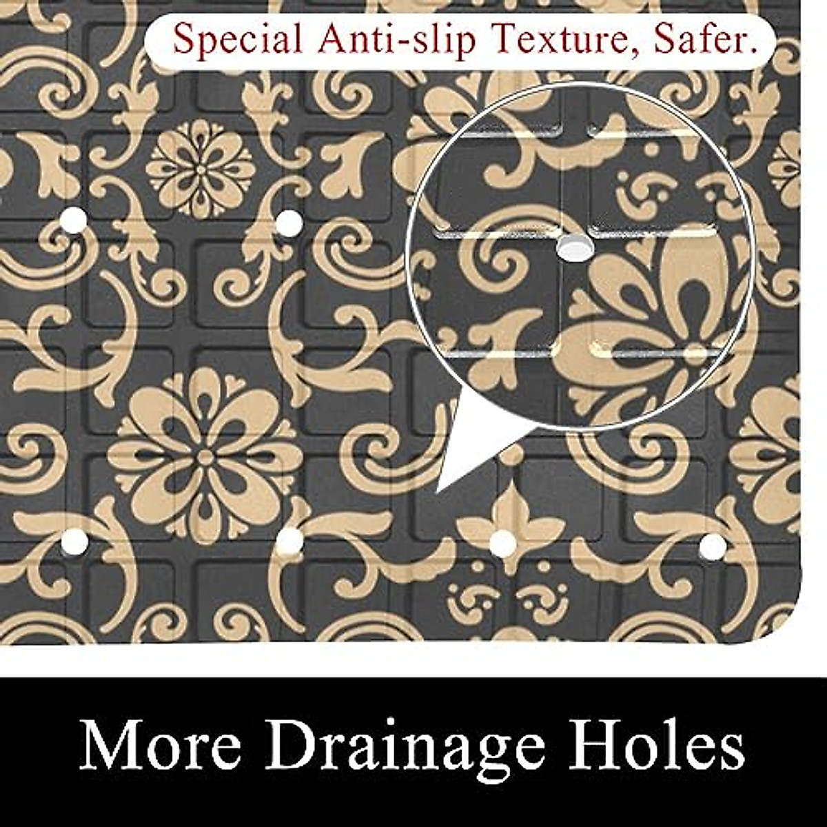 Bath Tub Shower Mat - Anti-Slip PVC Material 15.1x26.8 in, Gentle Cushioning Quick Drying Suction Cups Reliable Solution - Vintage Flowers Pattern Non-Slip Floor Mat