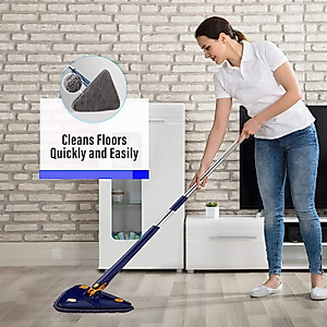 360° Rotatable Adjustable Cleaning Mop, Triangle Microfiber Mop with Long Handle, 6 Replaceable Reusable Washable Mop Pads, mops for Floor/Ceiling/Corner/Glass Cleaning