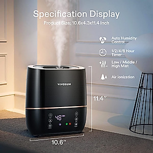 VIVOSUN Air Humidifier 4L Cool Mist Humidifier, Indoor Ultrasonic Humidifier with Essential Oil Box & Remote Control for Bedroom, Plant, Baby, Dry Skin