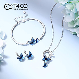 T400 Blue Purple Pink Crystal Butterfly Lever Back Earrings Birthday Gift for Women Teen Girls