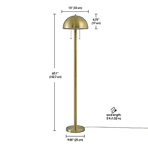 Novogratz x Globe Electric 65786 Haydel 60" 2-Light Floor Lamp, Matte Brass, Double On/Off Pull Chain, Bulb Not Included