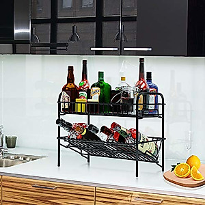 HengLiSam Spice Racks Organizer for Countertop, 2 Tier Counter Shelf Standing Holder Storage for Kitchen Cabinet Pantry Bathroom Office, Black