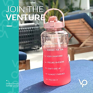 Venture Pal Large Half Gallon/64oz Motivational Water Bottle with Time Marker & Straw,Leakproof Tritan BPA Free Water Jug,Ensure You Drink Enough Water Daily for Fitness,Gym,Sports-Light Pink