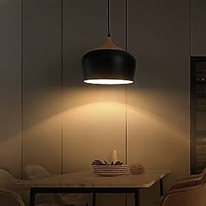 KARMIQI Farmhous Pendant Lights LED Bulb Included Black Pendant Lights Kitchen Island with Metal and Faux Wood Shade, Pendant Hanging Light Fixtures for Kitchen, Dining Room, Living Rooms,Hallway