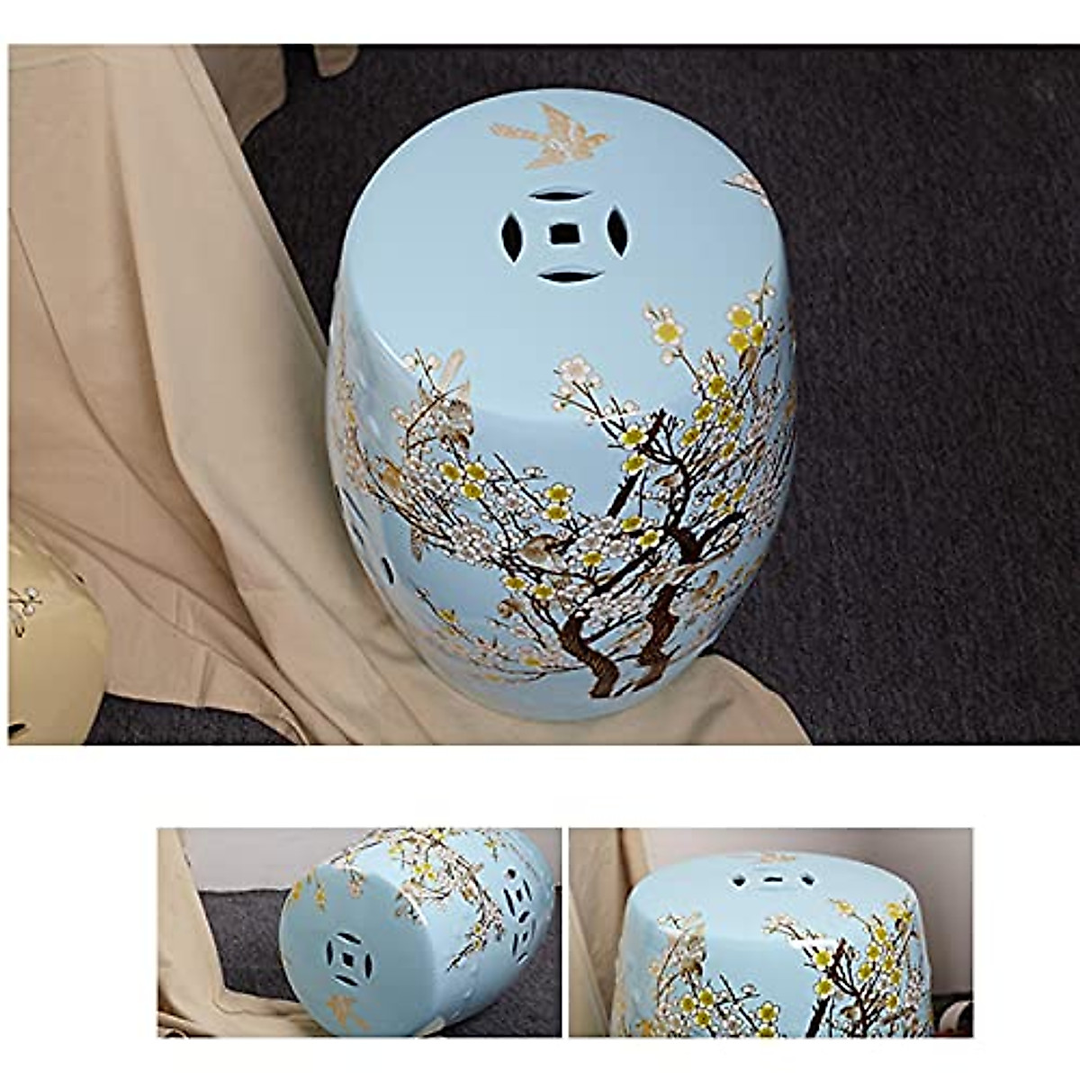 ANNESA Retro Household Drum Stool, Ceramic Stool for Living Room, Garden Stool, Suitable for Bedroom, Living Room, Garden (Color : General Yellow)