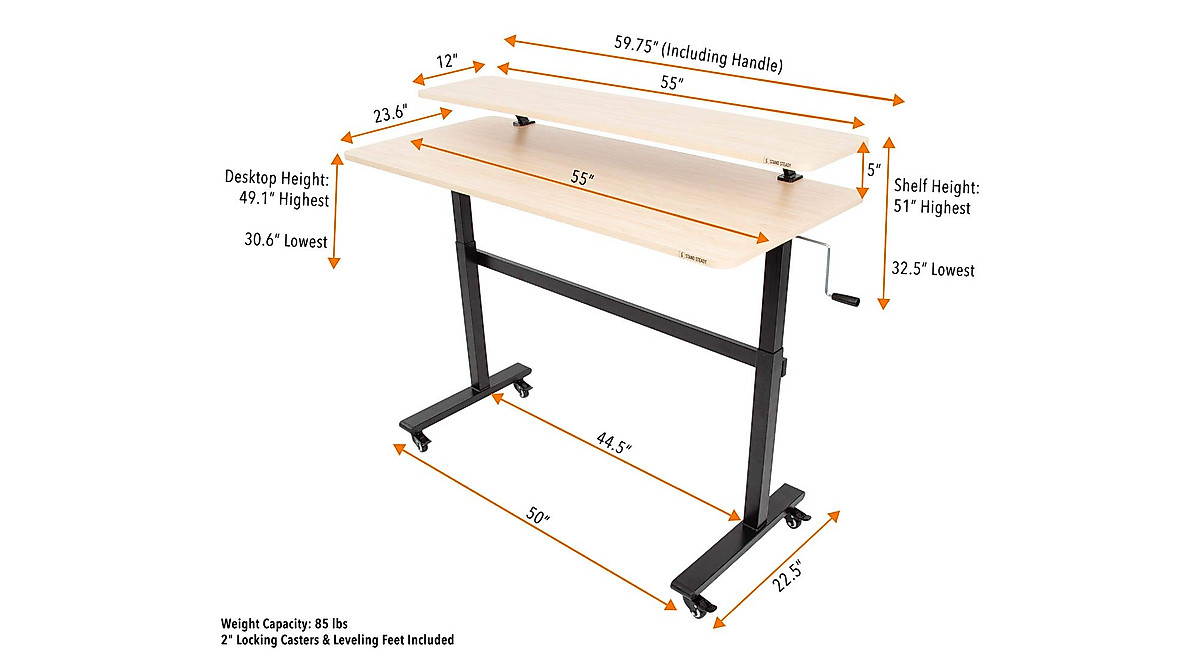 Stand Steady Tranzendesk 55" Standing Desk with Shelf & Wheels