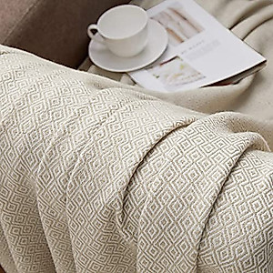 BOURINA Decorative Diamond Lattice Faux Cashmere Fringe Throw Blanket Lightweight Soft Cozy for Bed or Sofa Farmhouse Outdoor Throw Blankets, 50" x 60", Beige