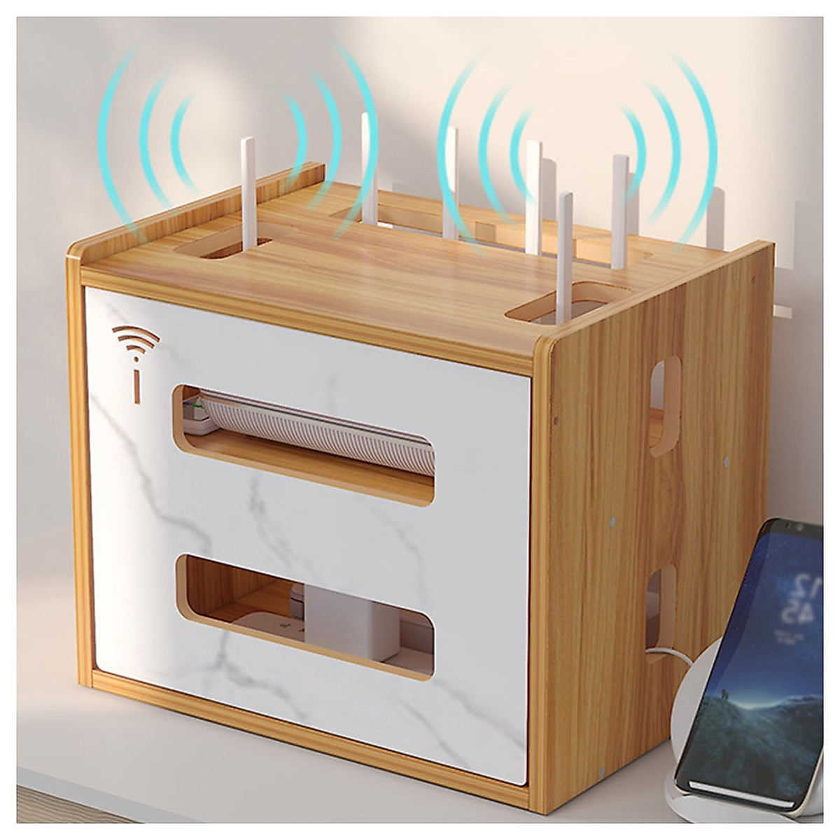 CHSSHCRZH Wall Mount WiFi Router Storage Box Router Shelf,PVC Cable Modem Management Box,Hider Cord Management Container Desk Bedroom Decorative,B,M