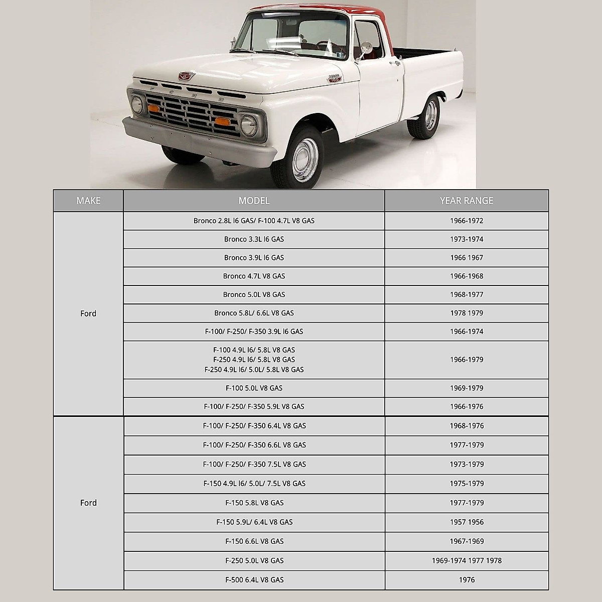 EGINCOOLER 3 Row Core Aluminum Radiator for 1966-1979 Ford F100 F150 F250 F350 Pickup Truck Bronco L6 V8 Engines 1967 1968 1969 1970 1971 1972 1973 1974 1975 1976 1977 1978