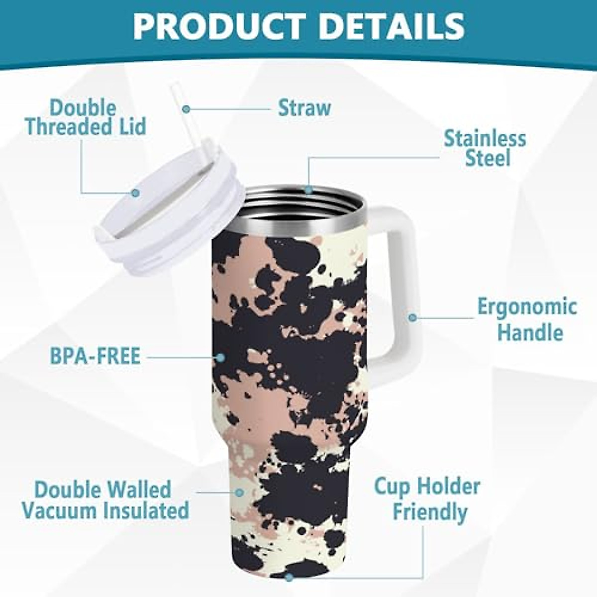GKCLOCK 40 oz Tumbler with Handle and Straws, Insulated Reusable Stainless Steel Travel Coffee Mug Water Bottle for Office & Outdoor, Cupholder Friendly (Pink Camouflage Style)