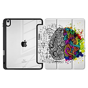 Batianda Case for iPad Air 11 inch 2024 M2/ iPad Air 5th/4th 2020 10.9 inch [Built-in Pencil Holder] Shockproof Cover with Clear Transparent Back Shell TPU Bumper Auto Sleep/Wake, Brain