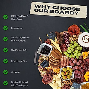 LIVMORE Large Round Wooden Tray Solid Serving with Handle Acacia Wood Circle Platter Decorative Charcuterie Cheese Board Oversized Ottoman Home Breakfast Tea Coffee Fruit Party Dinner