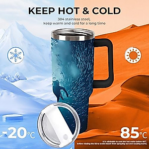 Hawaii Diver And Fish Tumbler with Handle Travel Mug Water Bottle Tea Coffee Cup Black-style